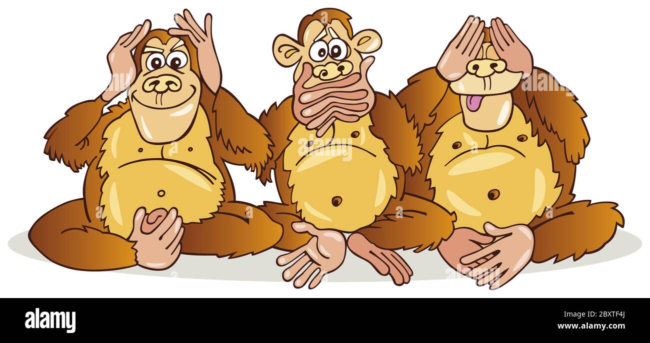 Three monkey illustration Cut Out Stock Images & Pictures - Alamy