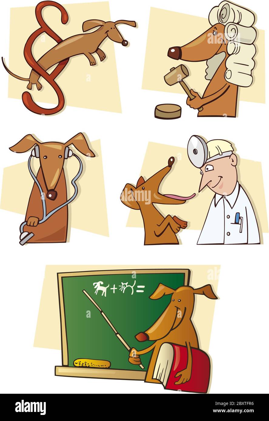 Cartoon illustration dog teacher blackboard hi-res stock photography ...