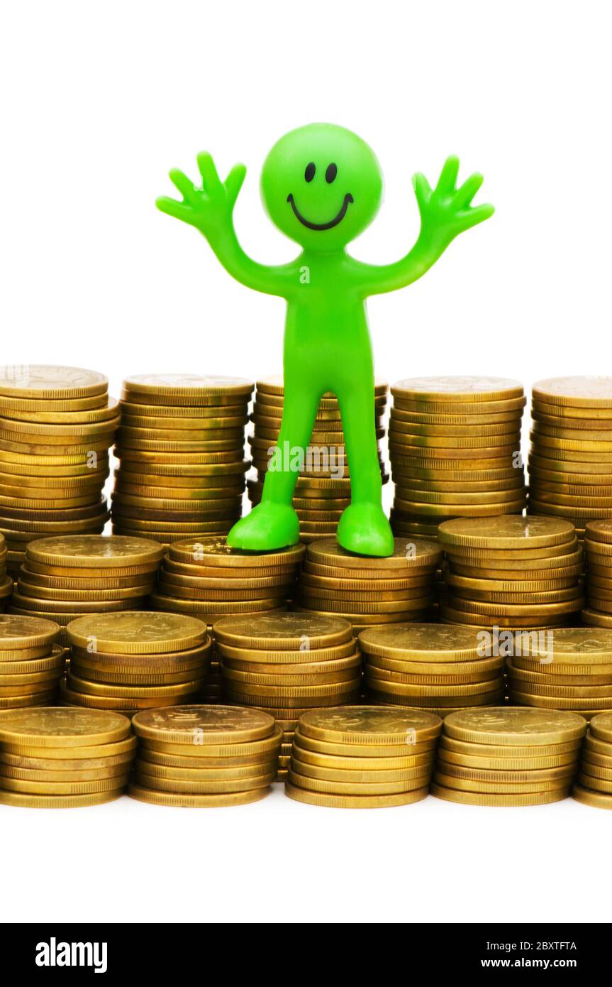 Smiley and coins isolated on the white Stock Photo - Alamy