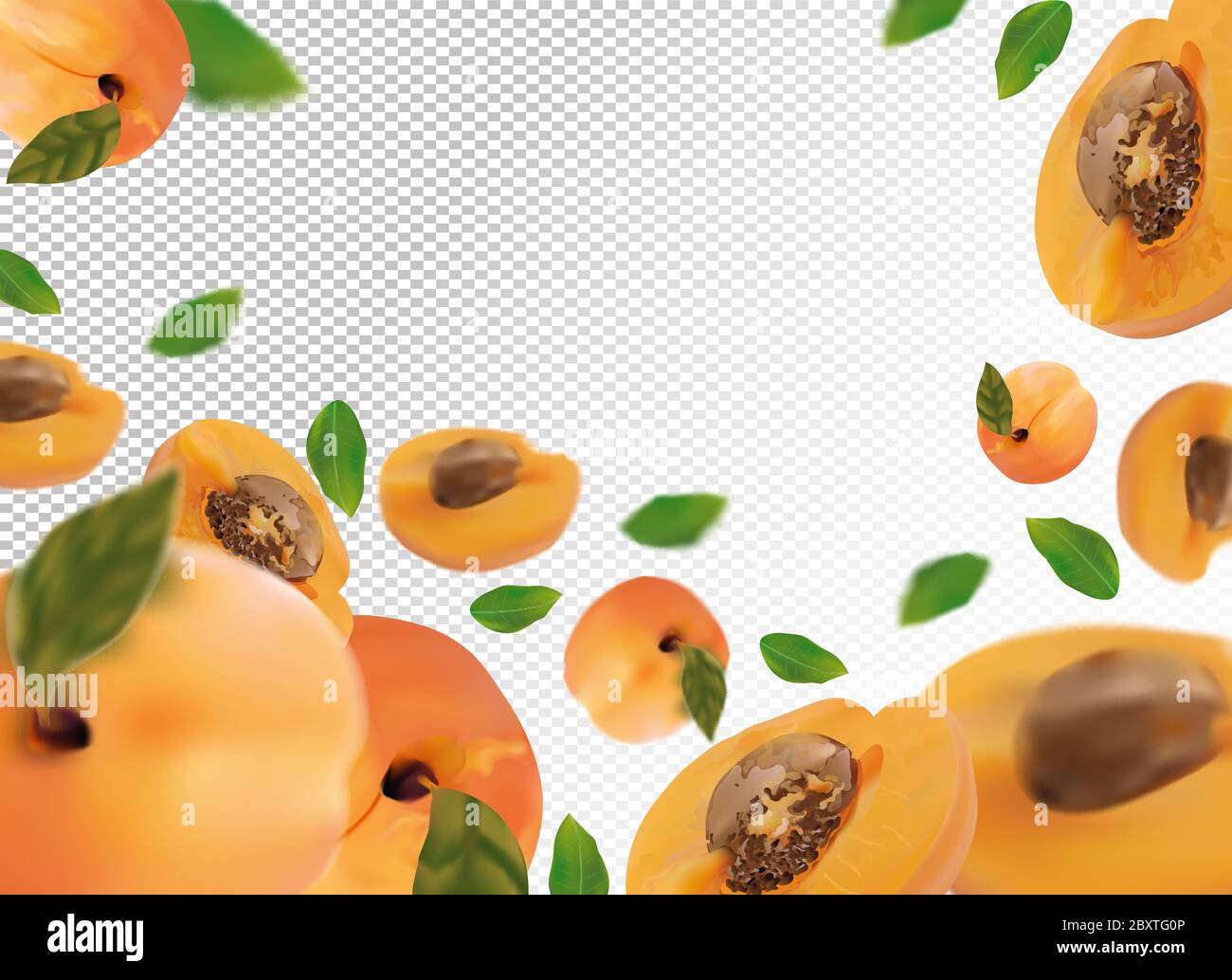 Apricot background. Fresh apricot with green leaf on transparent ...