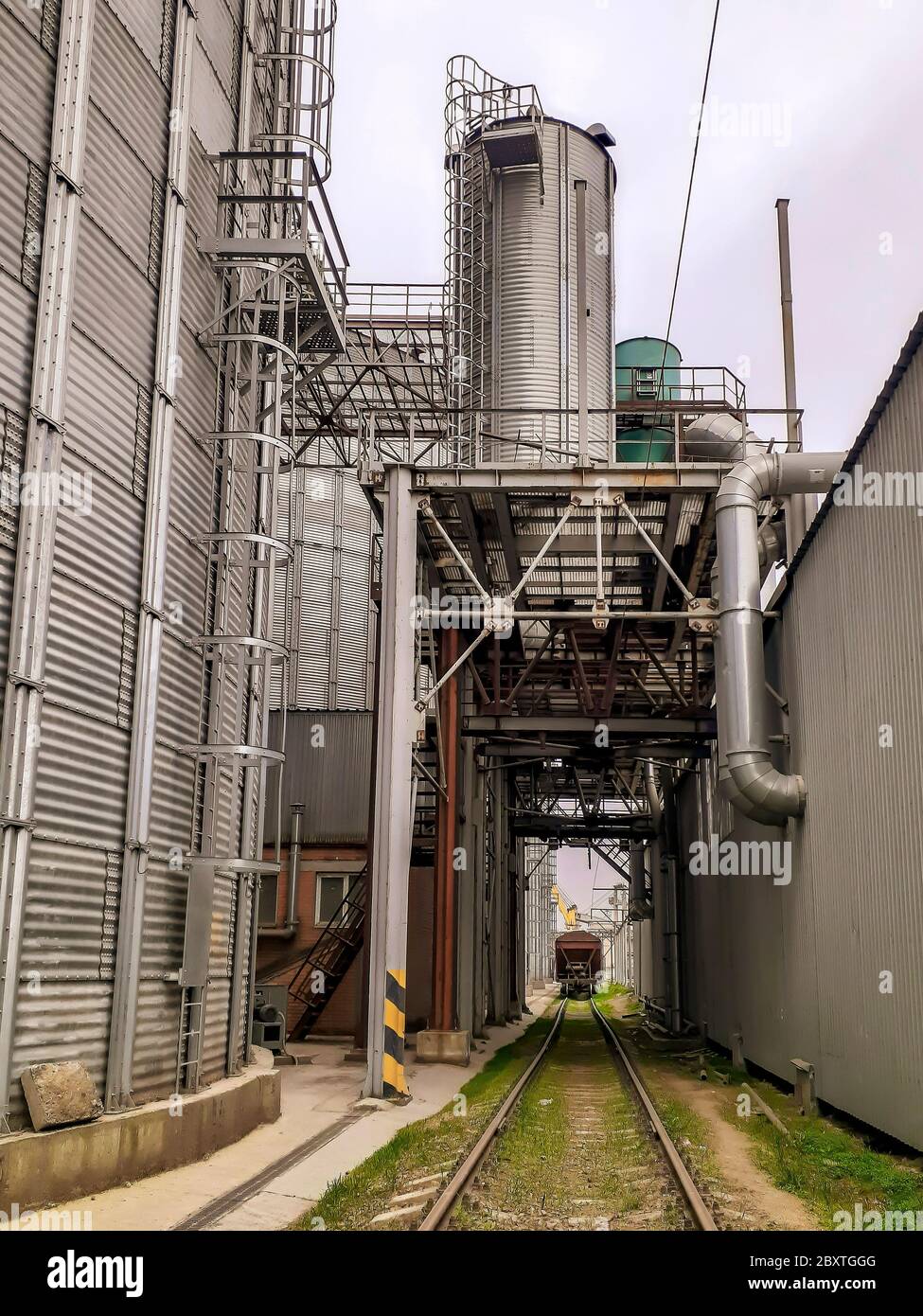Railway at the modern grain terminal. Grain terminal of a modern ...