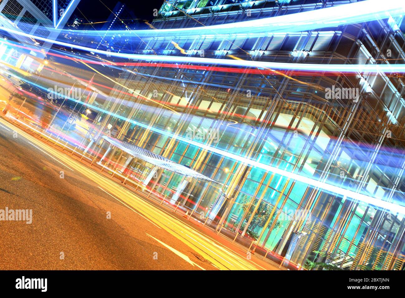 Fast moving bus at night Stock Photo - Alamy