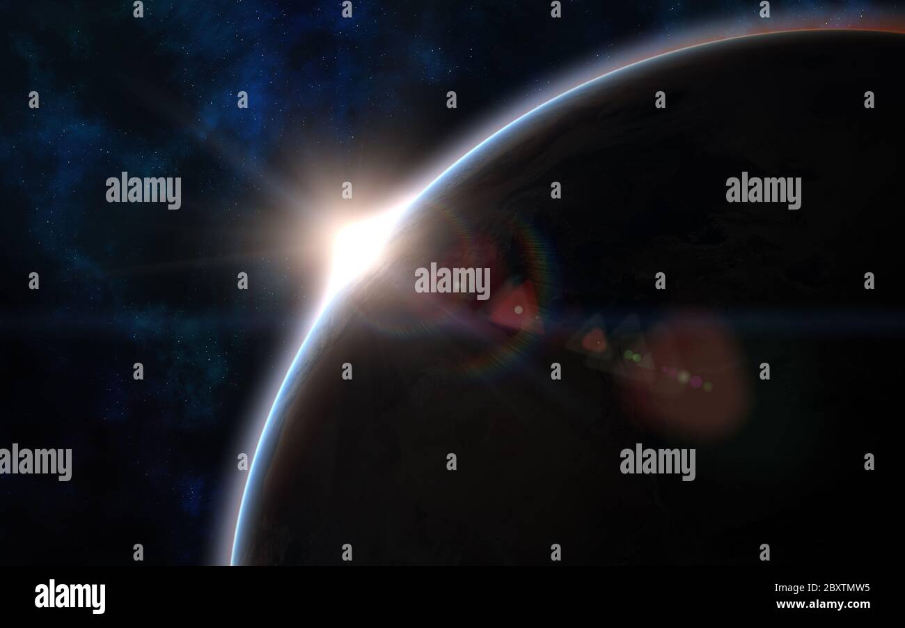 Solar system. Earth at sunset. Space landscape Stock Photo - Alamy
