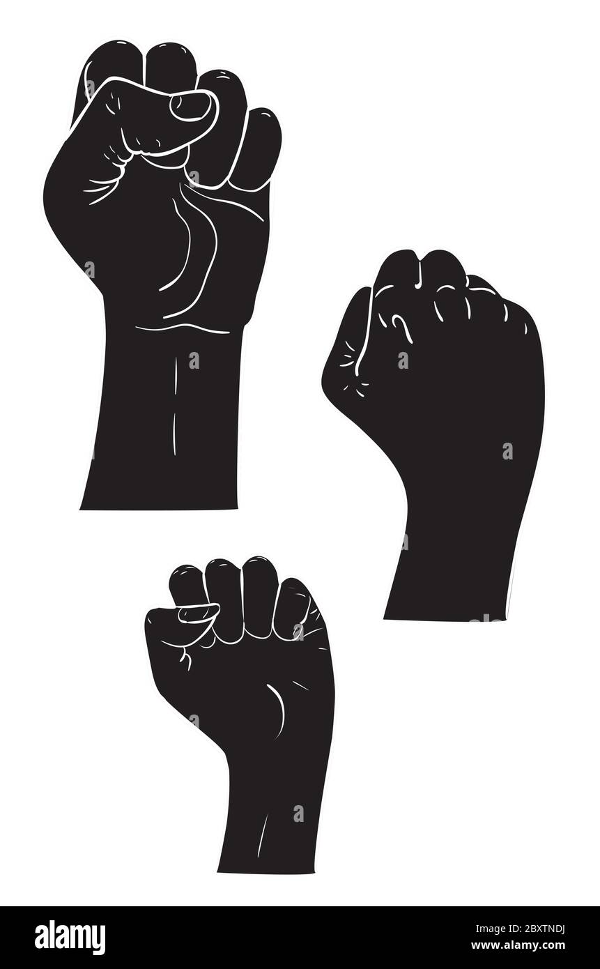 Simple line art of raised fist, black and white illustration Stock ...