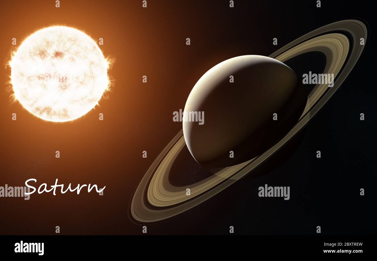 Saturn against background of Sun. Solar system Stock Photo - Alamy