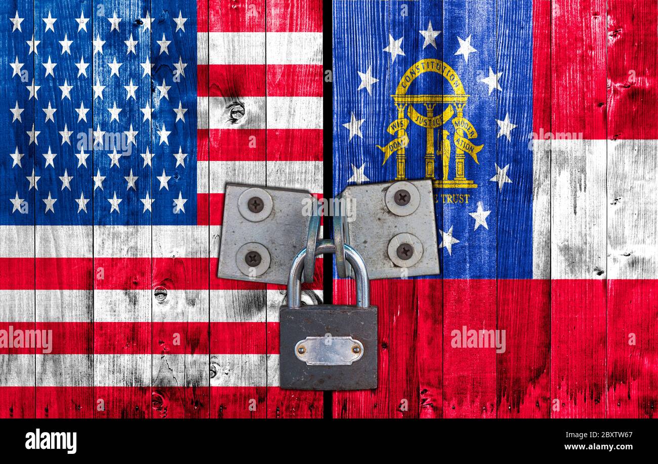 US and Georgia flag on door with padlock Stock Photo - Alamy