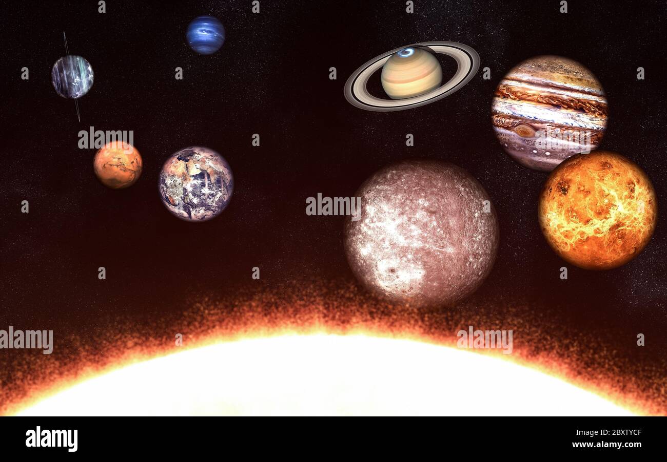 Planets of the solar system on one side of the Sun. Solar system Stock ...