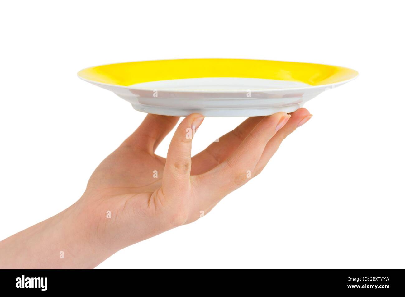 Hand with plate Stock Photo - Alamy