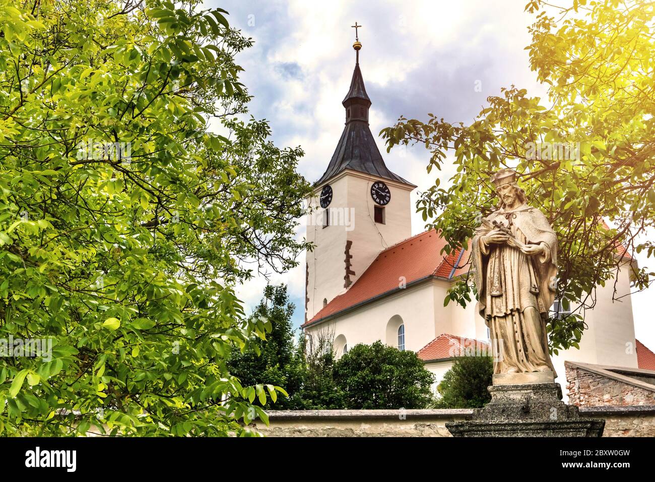 View of the rural Gothic church of St. Martina. Village Dolni Loucky ...