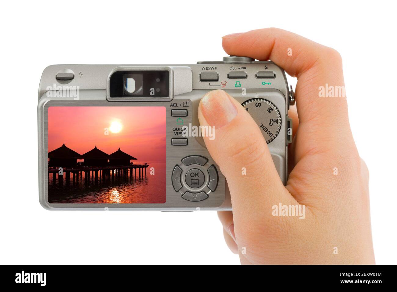 Hand with camera and landscape (my photo Stock Photo - Alamy