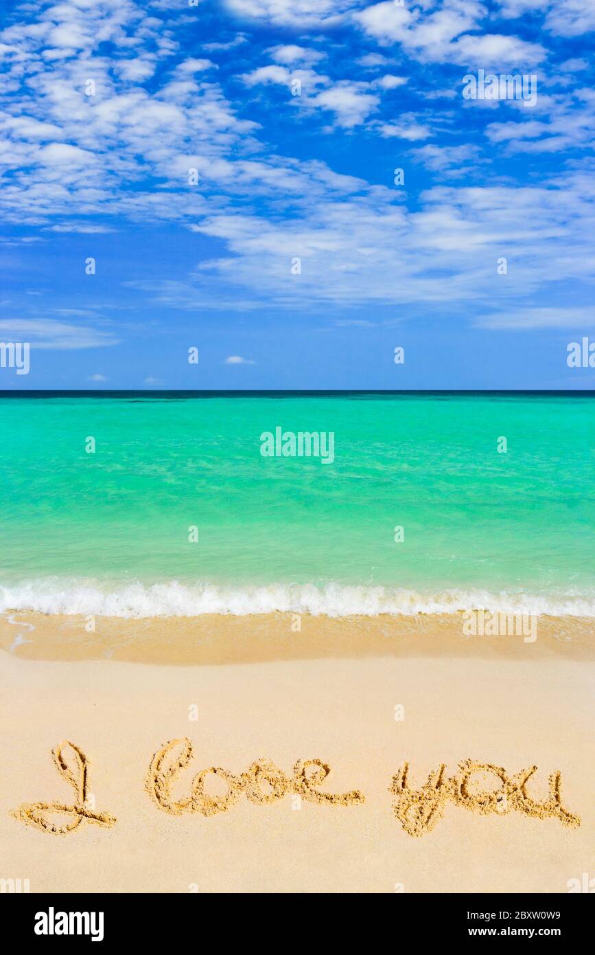 Words I Love You on beach Stock Photo - Alamy