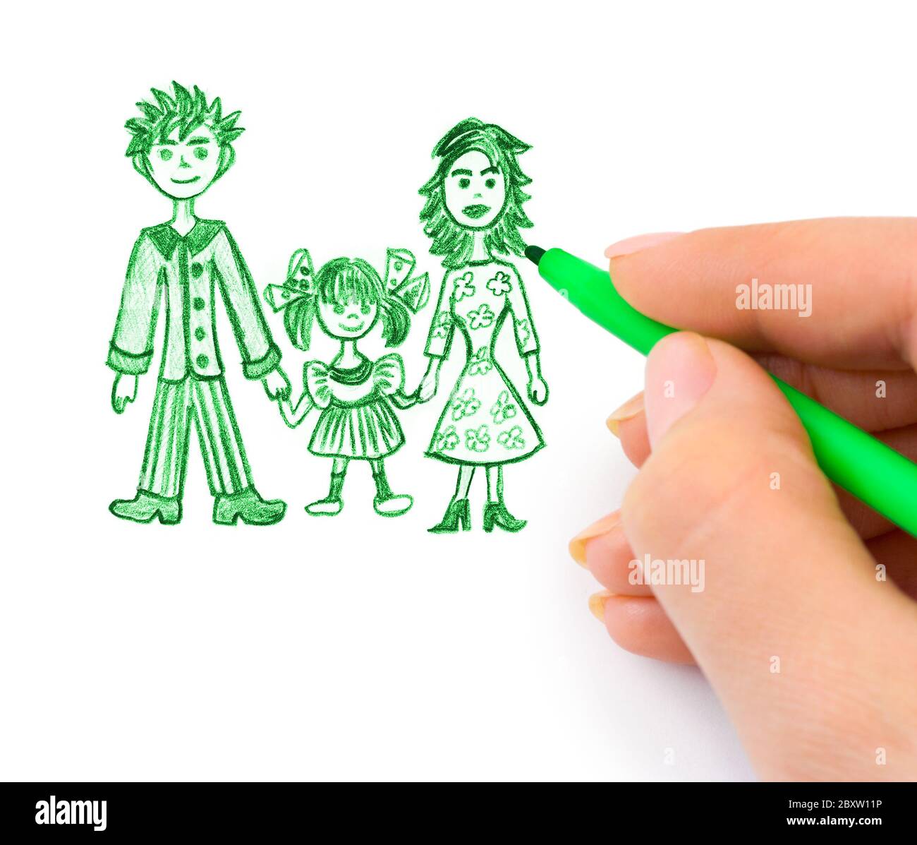 Hand drawing happy family Stock Photo - Alamy
