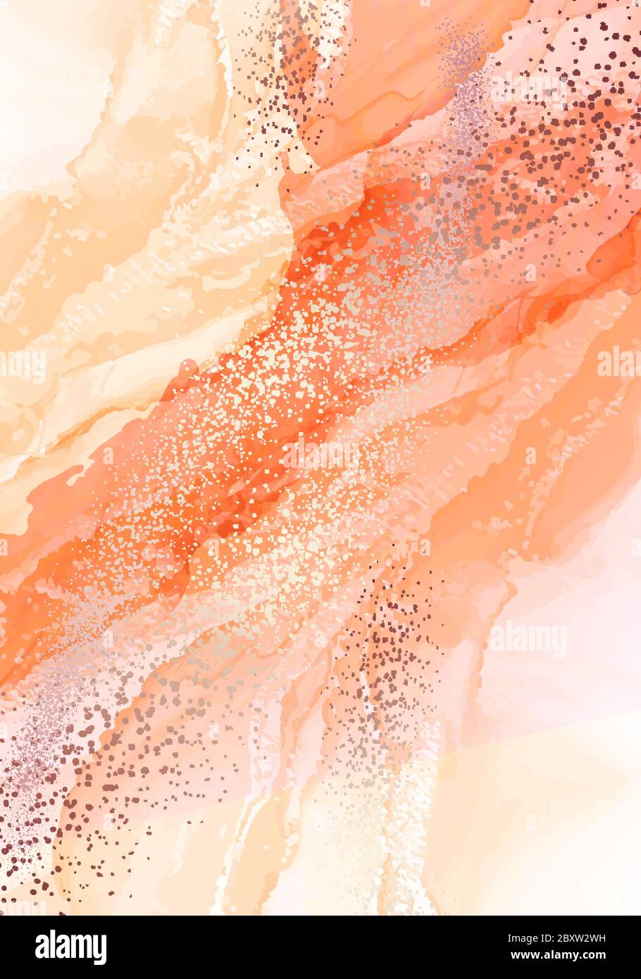 Warm colors water swirl, coral orange liquid flow with gold splatter ...