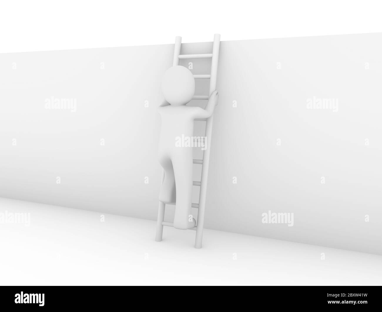 3d human ladder wall success Stock Photo - Alamy