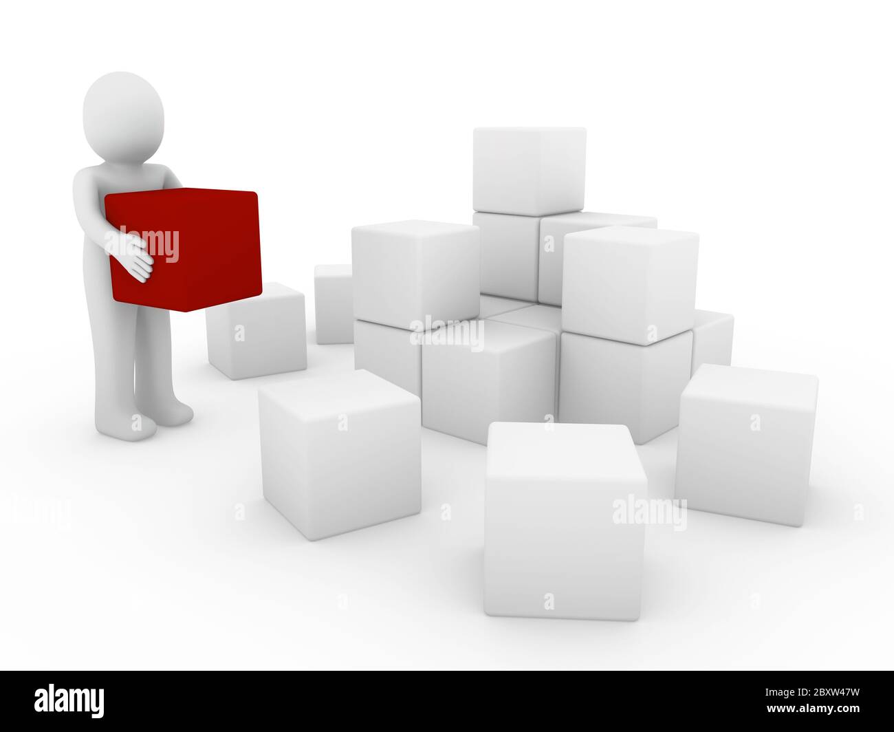 3d human cube box red white Stock Photo - Alamy