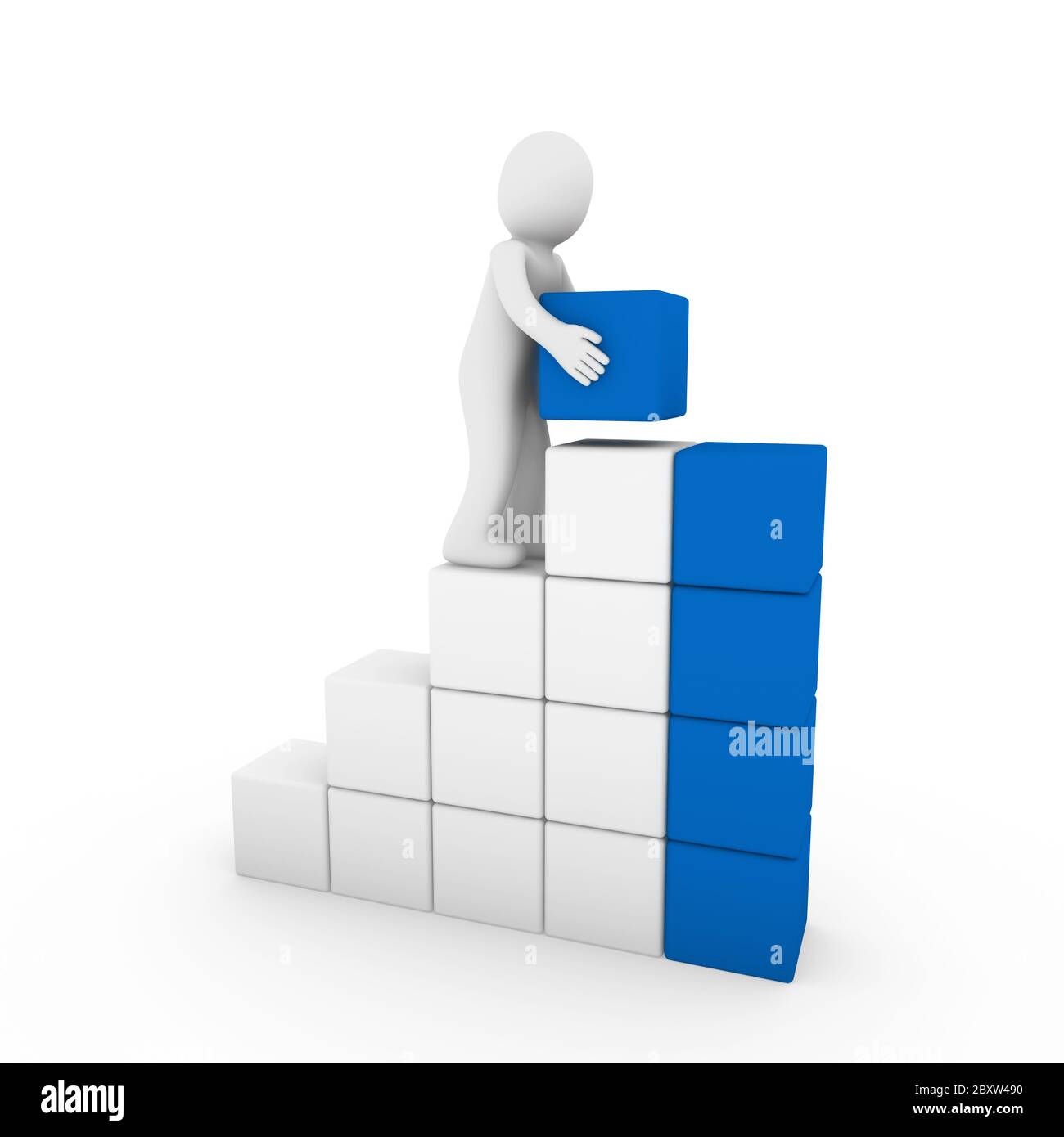 3d human cube tower blue white Stock Photo - Alamy
