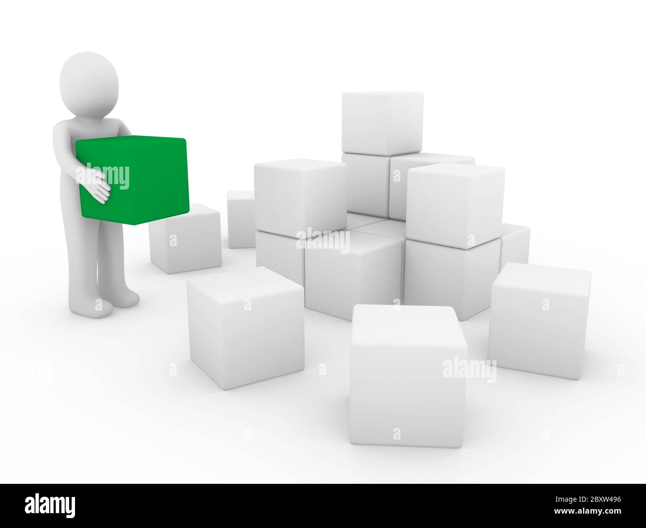 3d human cube box green white Stock Photo - Alamy