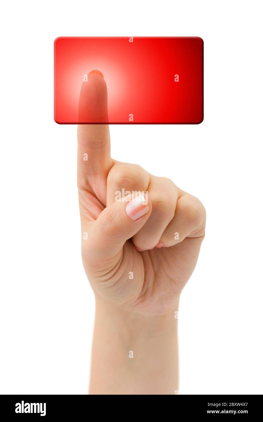 Hand and blank button Stock Photo - Alamy