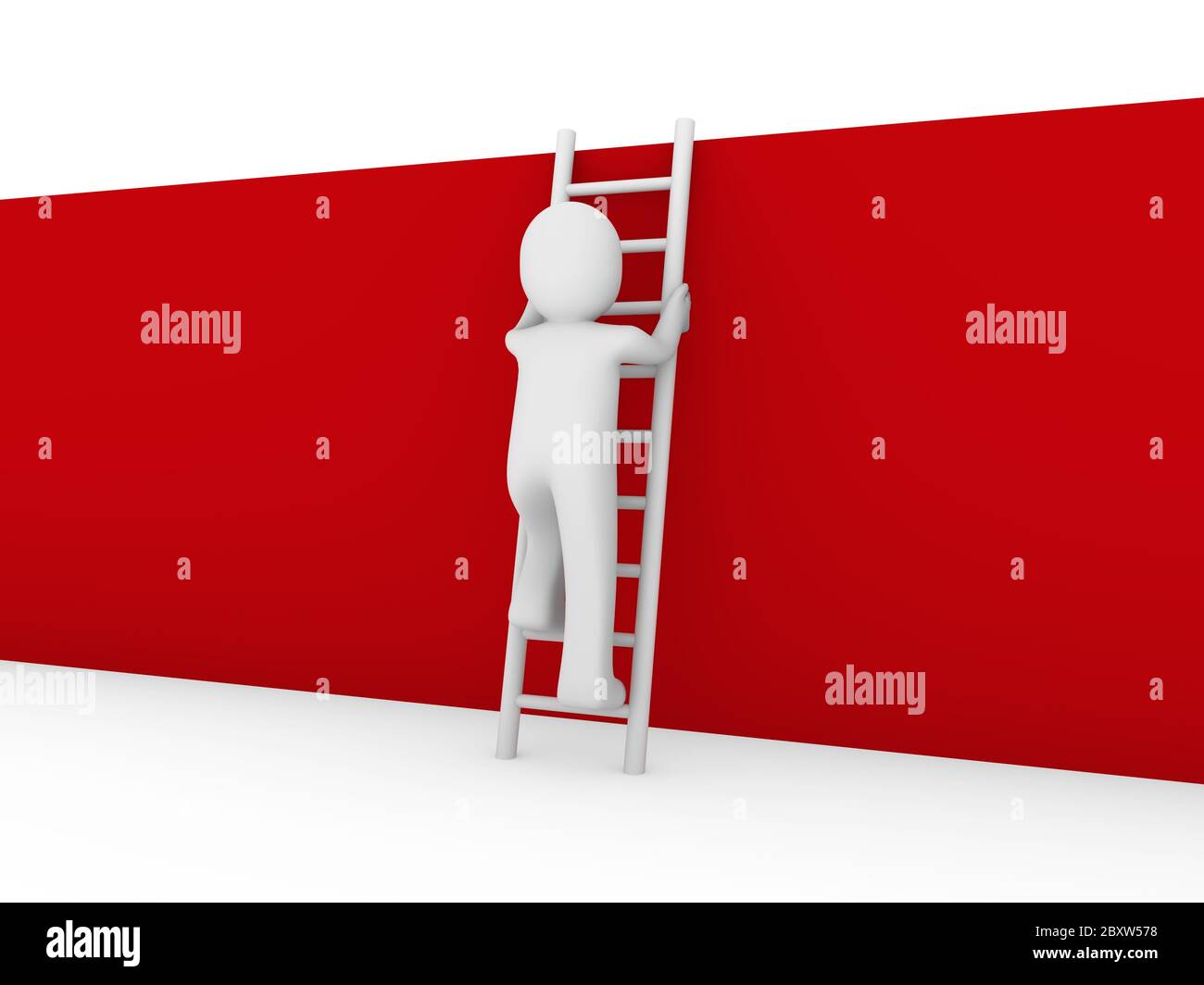 3d human ladder wall red Stock Photo - Alamy