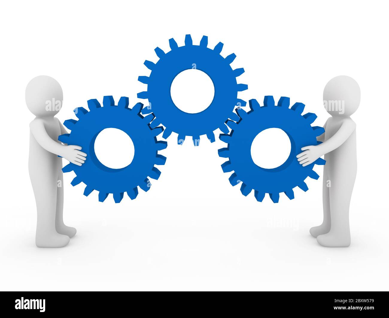 3d human gear machine blue Stock Photo - Alamy