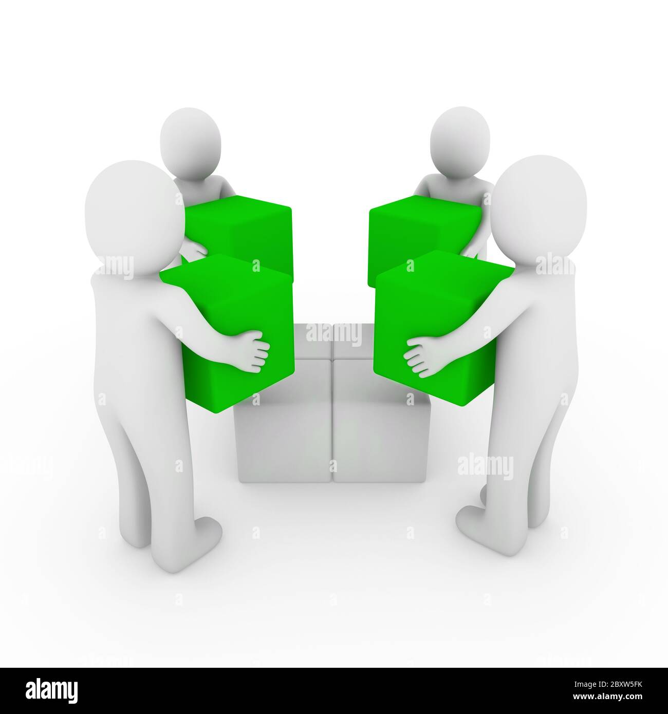 3d peoplecube box team green white Stock Photo - Alamy