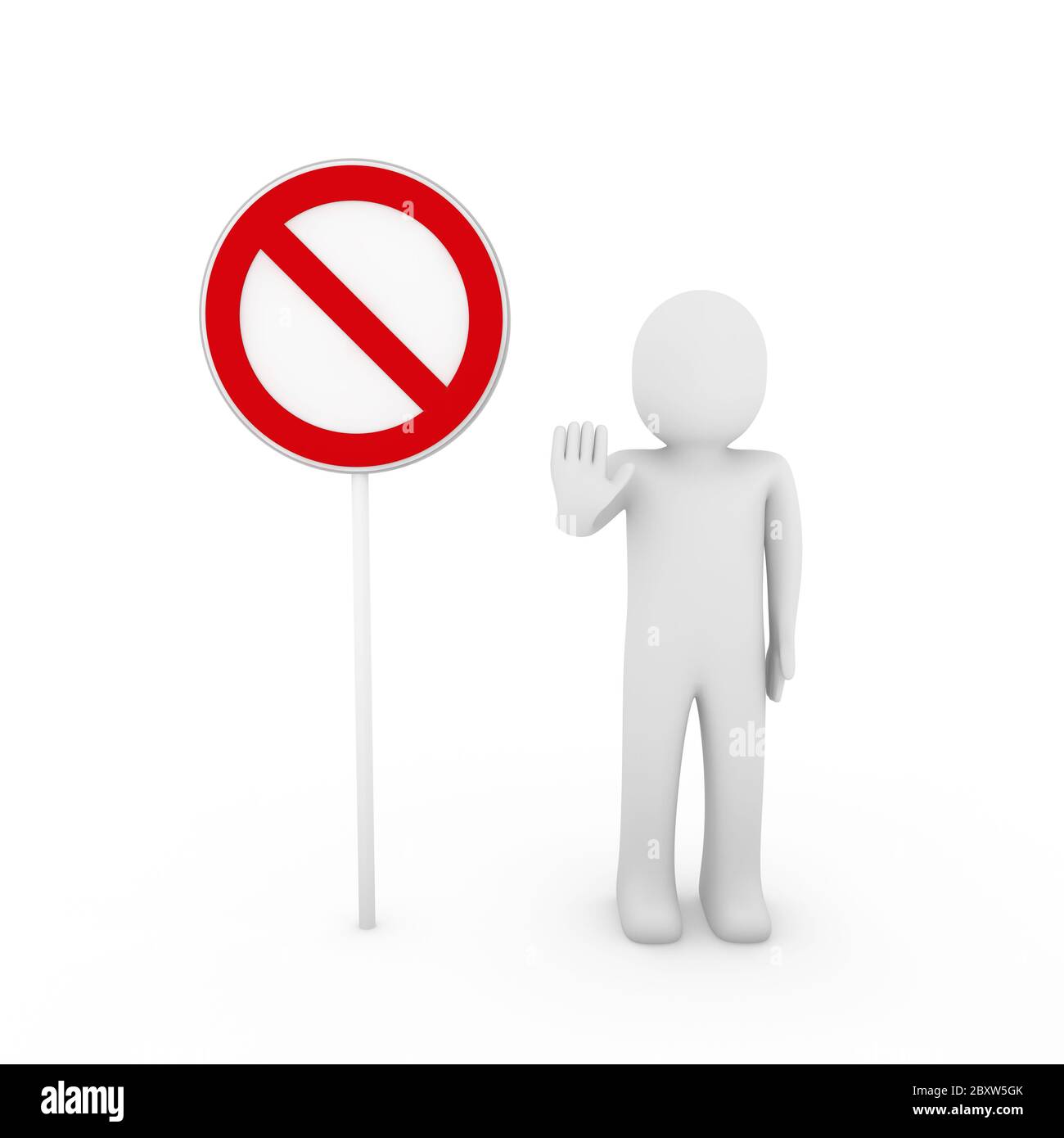3d human stop red sign white warning Stock Photo - Alamy
