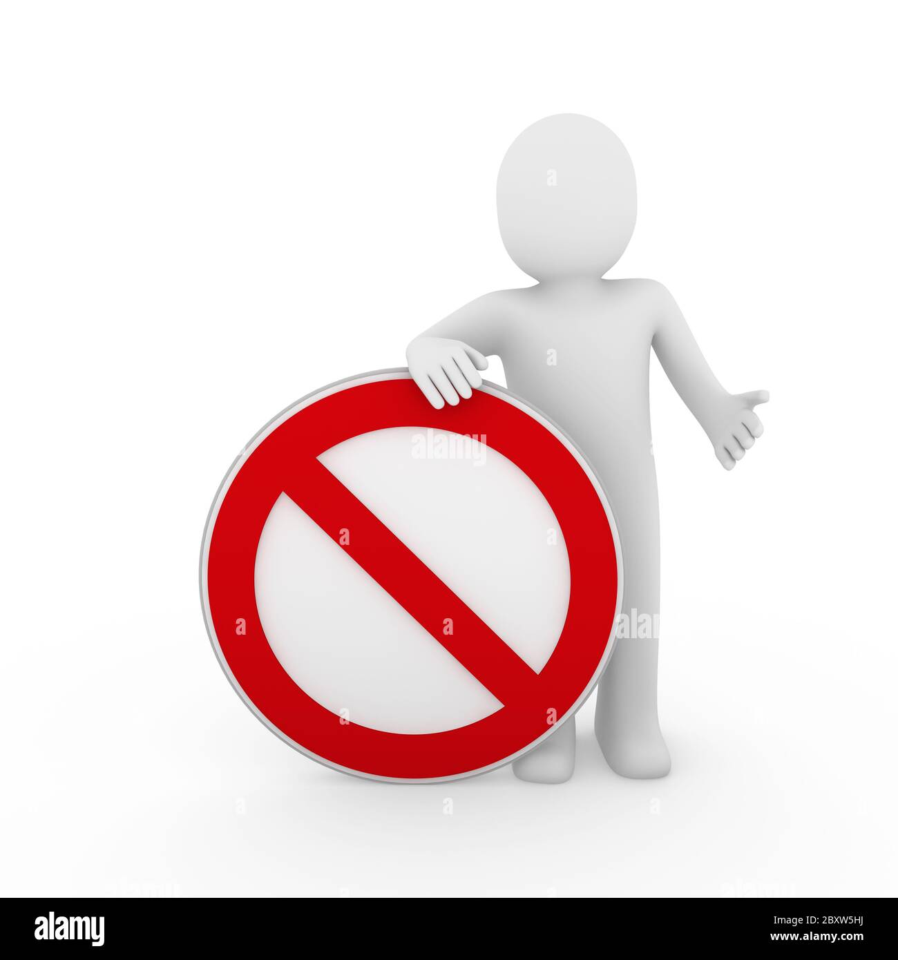 3d human stop red sign white warning Stock Photo - Alamy