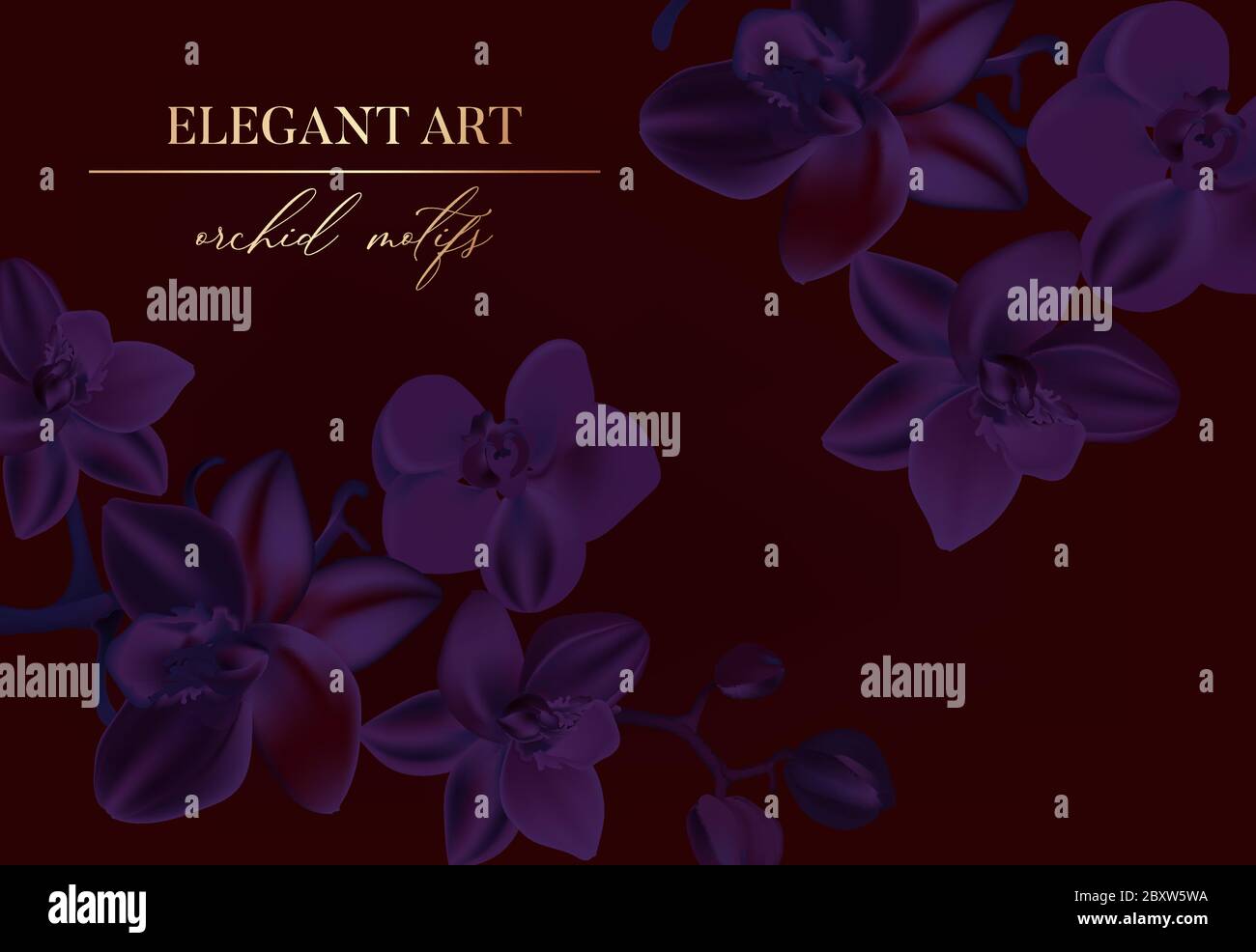 Botanical dark wedding invitation card template design, violet orchid ...