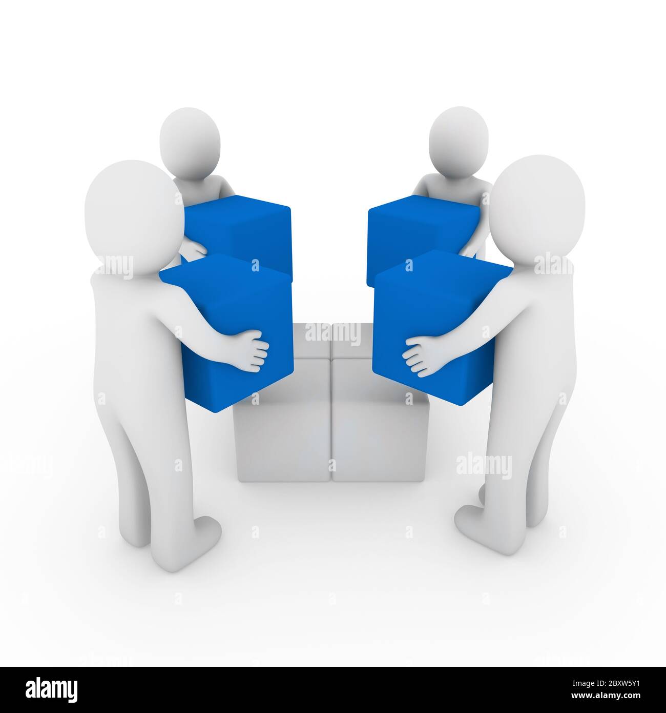 3d people cube box team blue white Stock Photo - Alamy