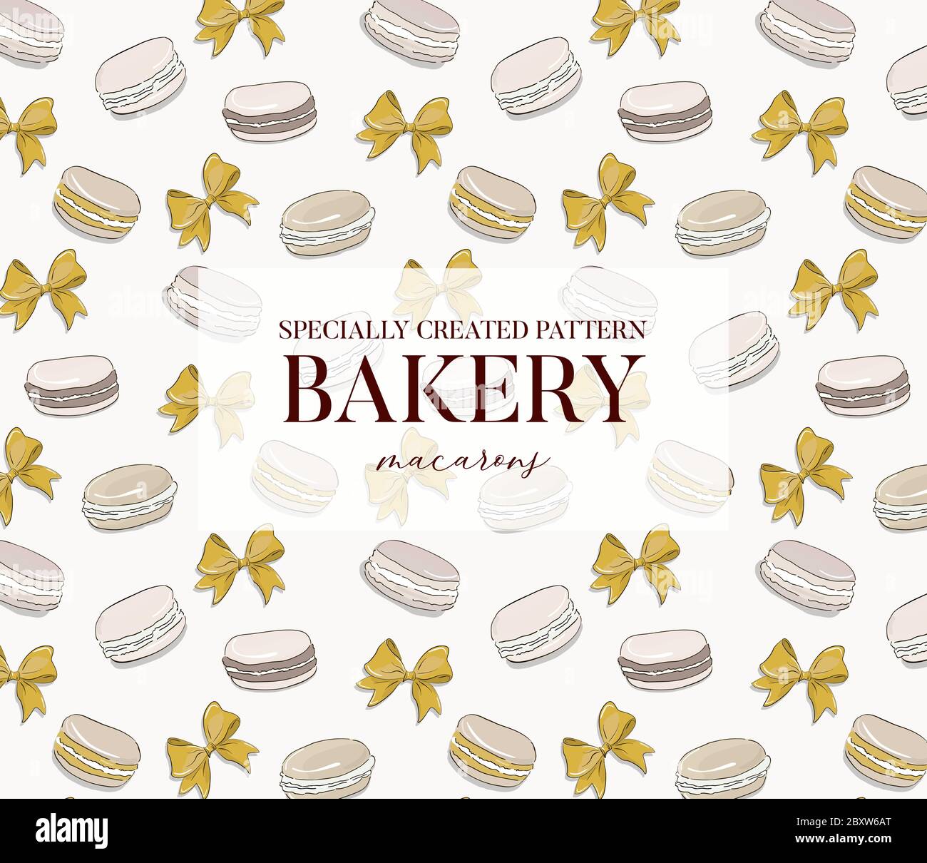 Macarons bakery pattern on white background. Colorful yellow french ...