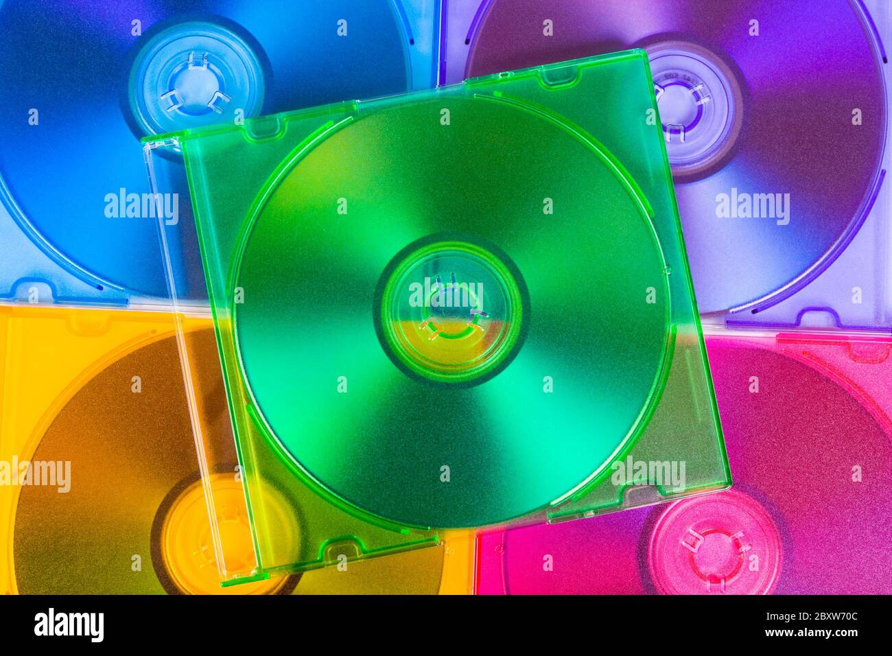 Computer disks in multiciolored boxes Stock Photo - Alamy