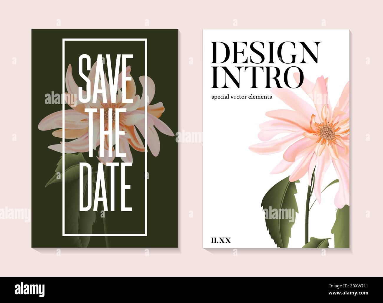 Delicate tender flower bloom on wedding text invitation. Soft rose ...