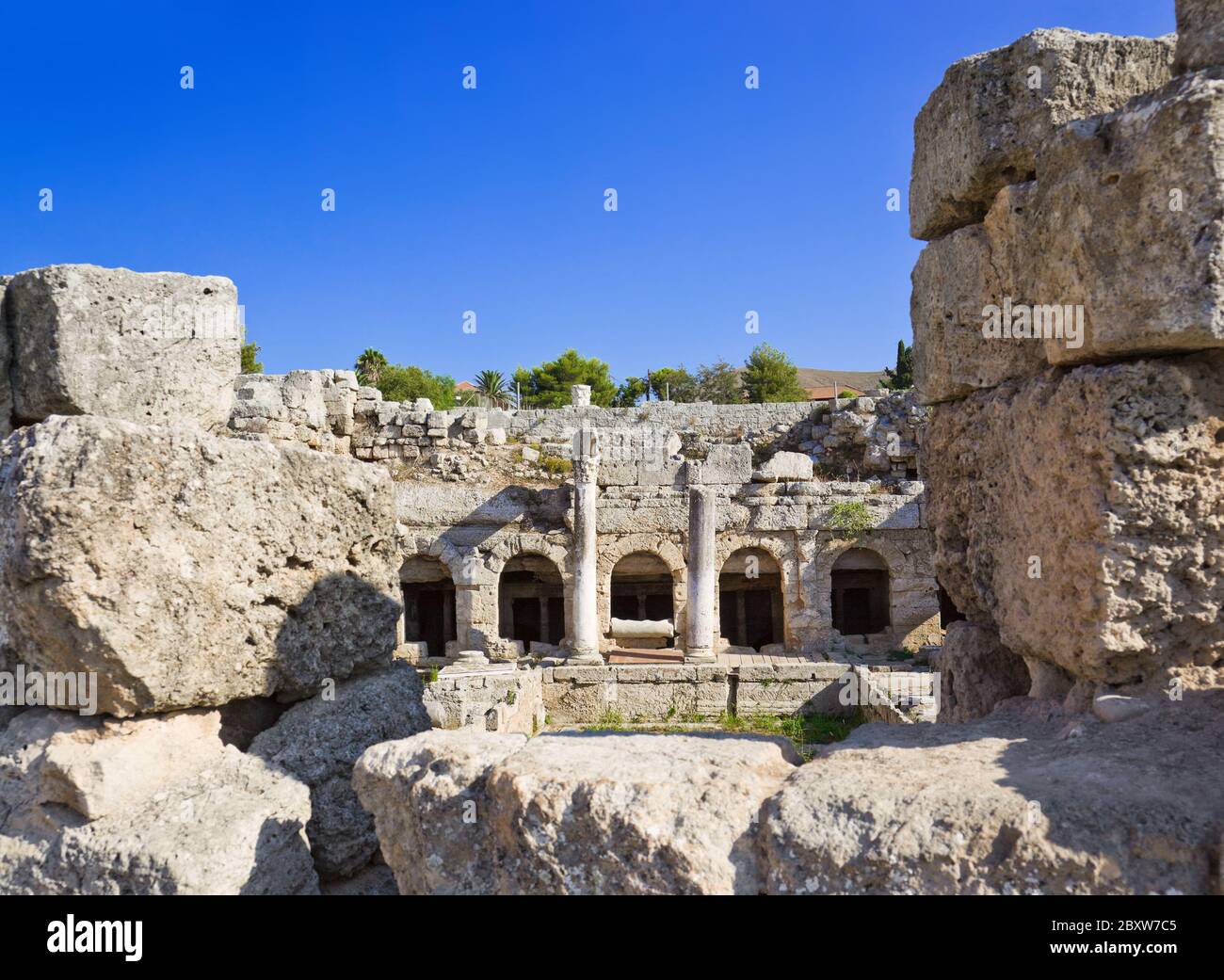 Ruins of temple in Corinth, Greece Stock Photo - Alamy