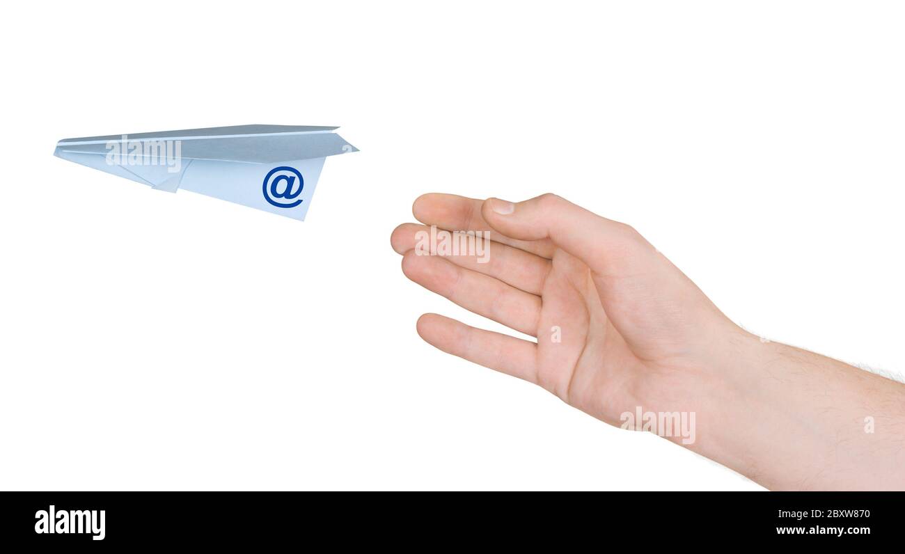 Hand and flying mail plane Stock Photo - Alamy
