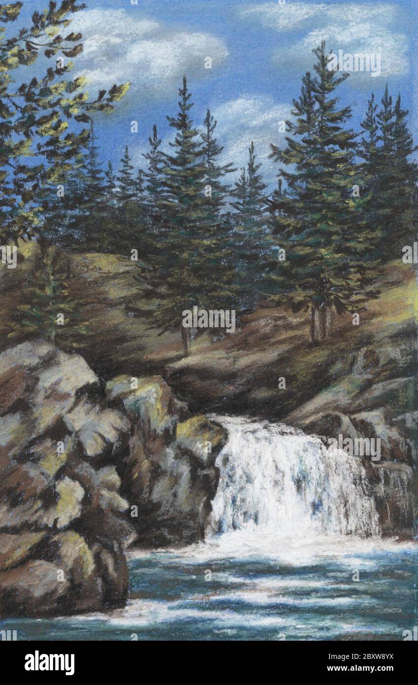 Mountain river with falls Stock Photo - Alamy
