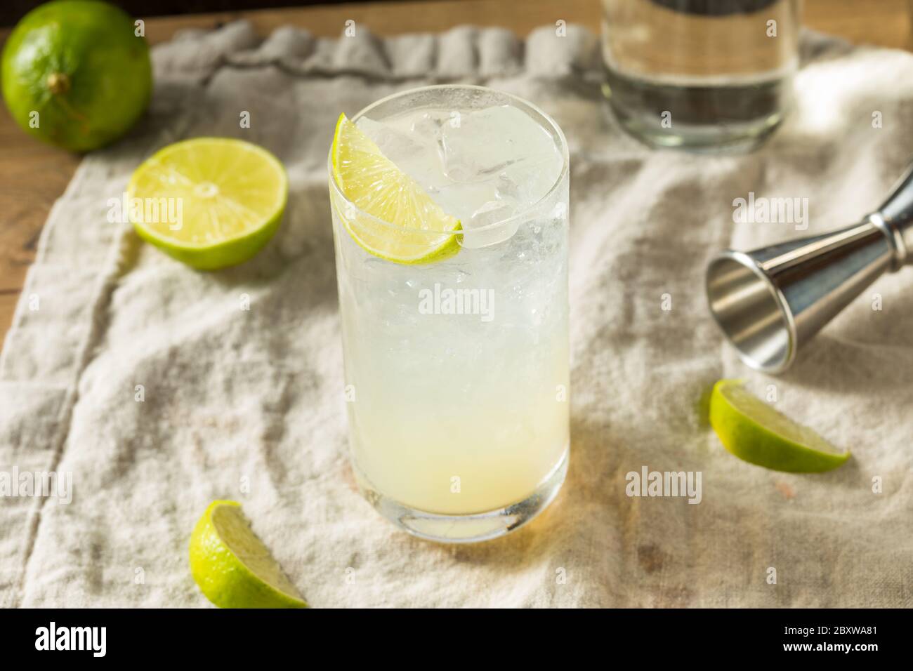 Boozy Alcoholic Lime Gin Rickey Cocktail with Soda Stock Photo - Alamy
