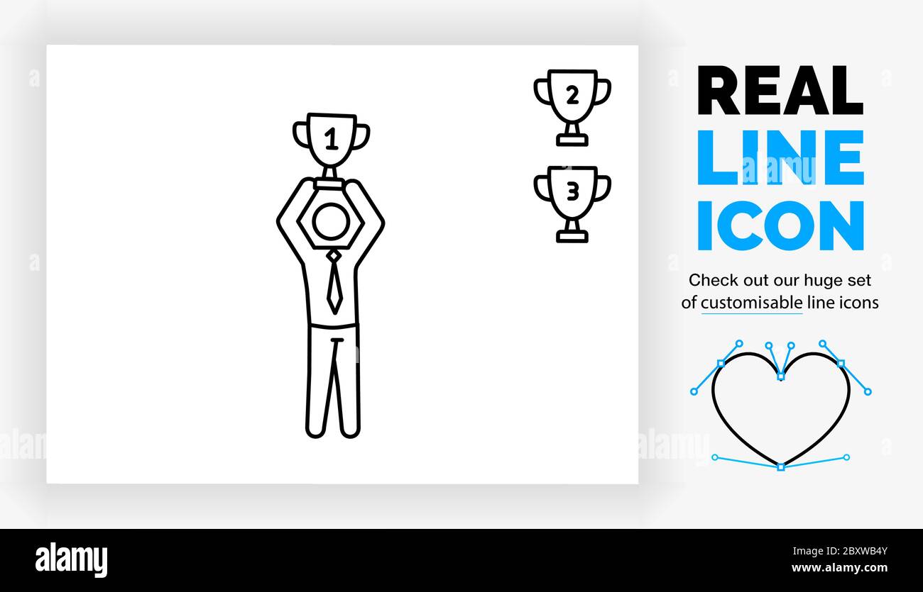 Editable real line icon of a stick figure business man winning Stock ...