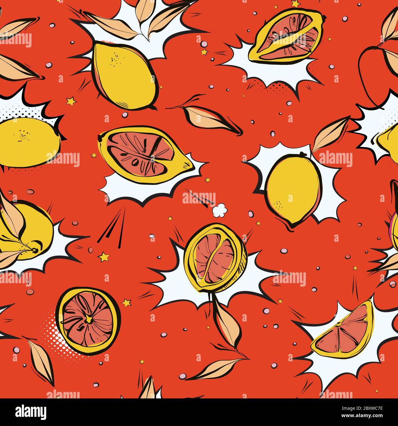 Lemon fresh pop art pattern modern juicy citrus fruit, comic style art ...