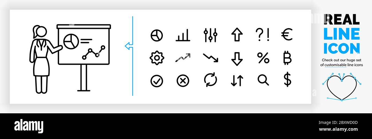 editable real line icon set of a standing business woman stick figure ...