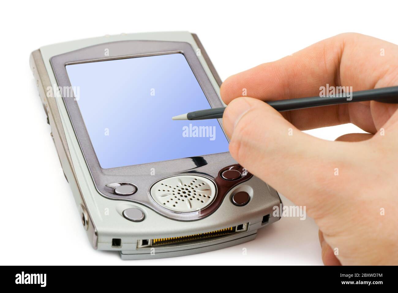 Hand with stylus and laptop Stock Photo - Alamy