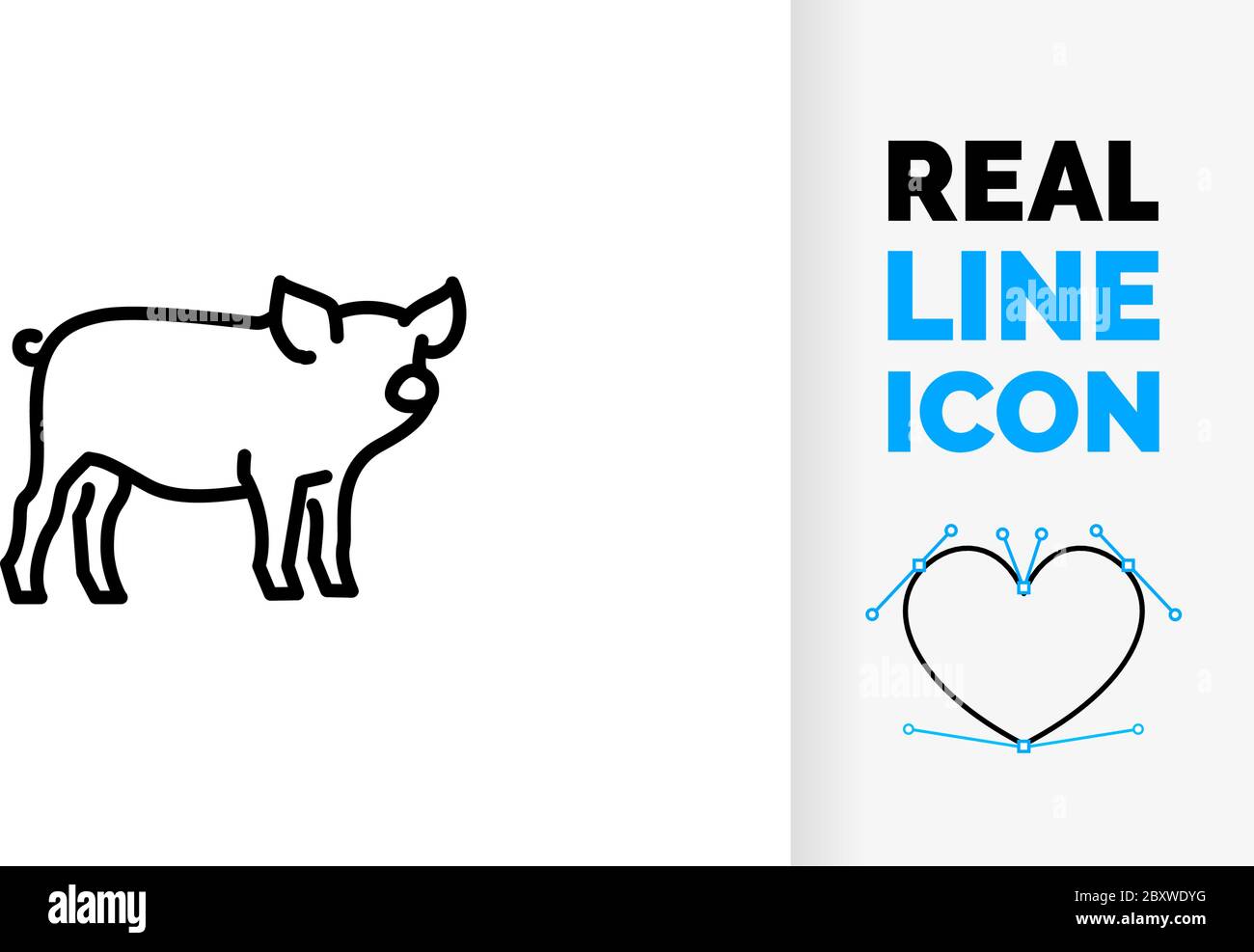 Vector editable real line icon of a domestic side view full body pig or ...