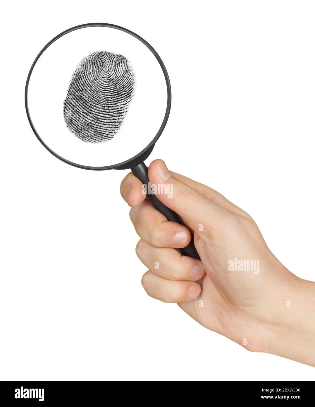 Magnifying glass in hand and fingerprint Stock Photo - Alamy