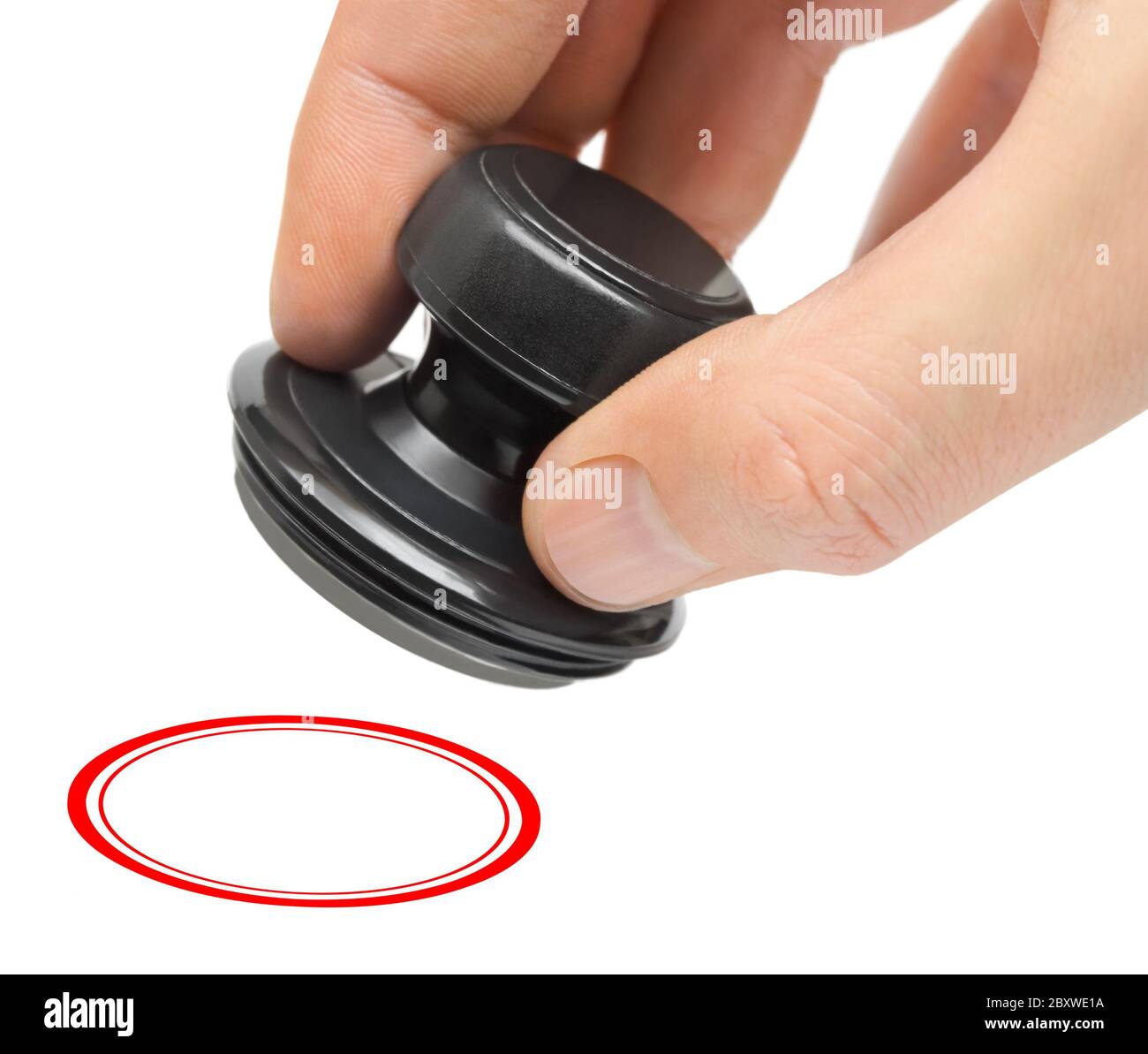 Hand with stamp - copy-space in printout Stock Photo - Alamy