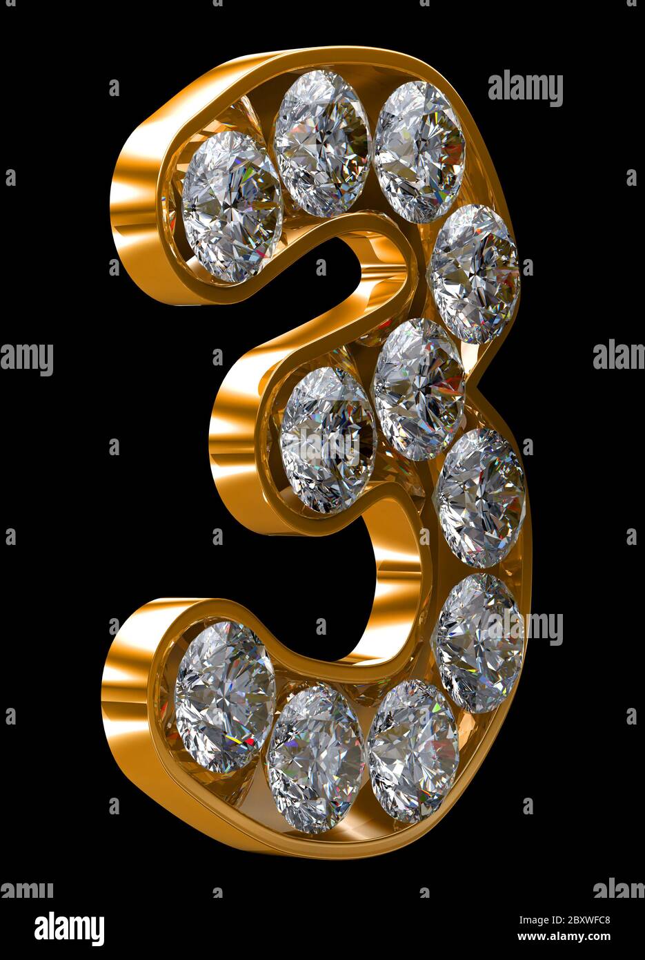 Golden 3 numeral incrusted with diamonds Stock Photo - Alamy