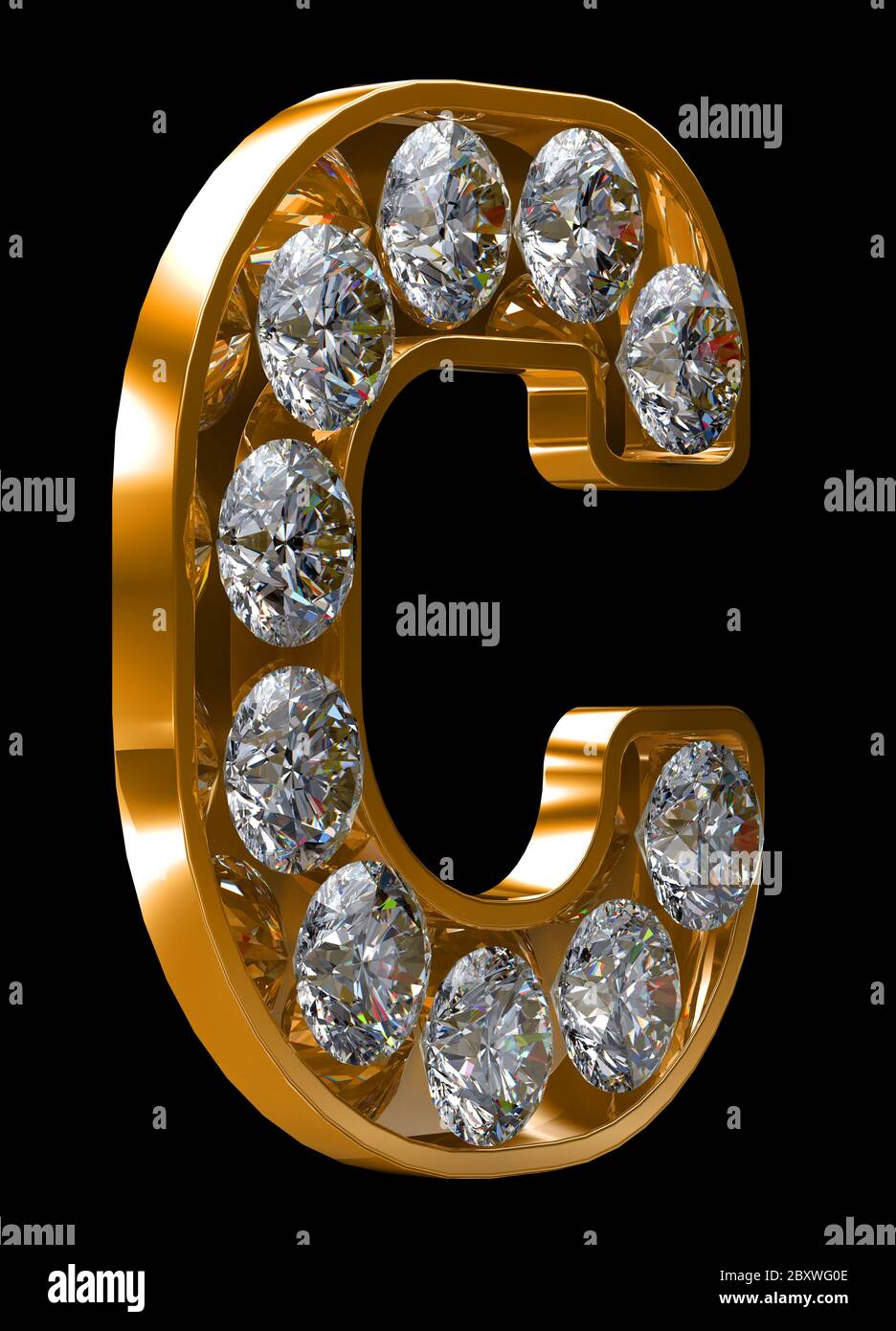 Golden C letter incrusted with diamonds Stock Photo - Alamy