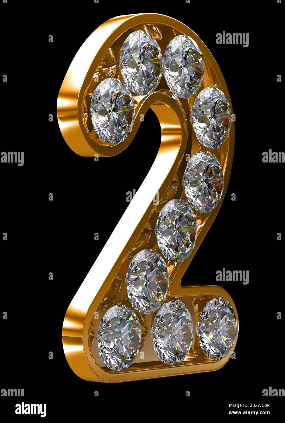 Golden 2 numeral incrusted with diamonds Stock Photo - Alamy