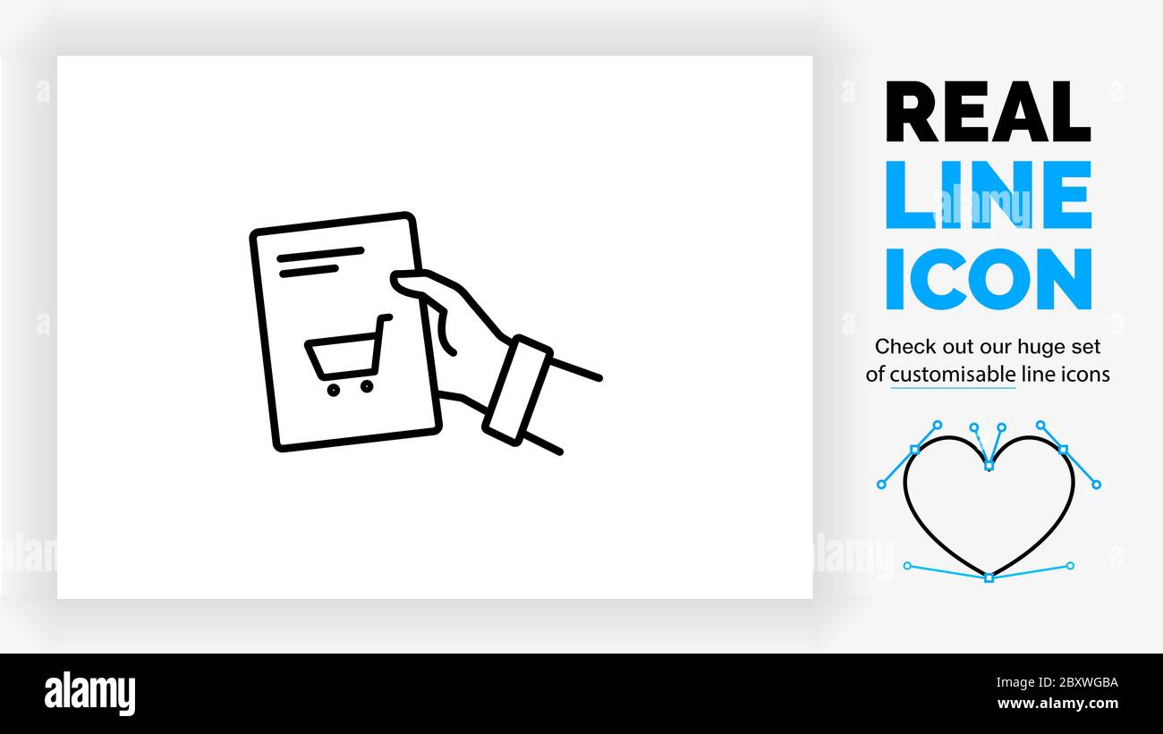 Editable line icon of a person giving a shop sales document Stock ...