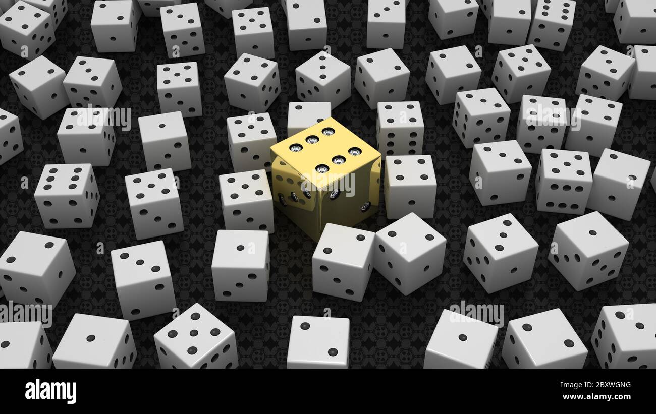 Golden die among common ones over black Stock Photo - Alamy