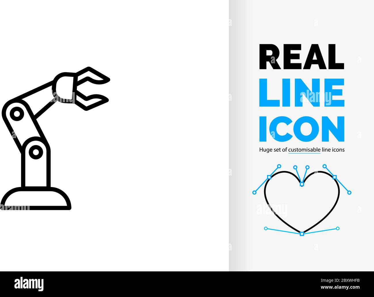 Vector editable line icon or symbol of automation by a robotic arm ...