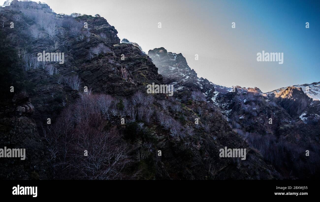 Etna- Valle del Bove landscape detail of the magmatic dike during sunny ...